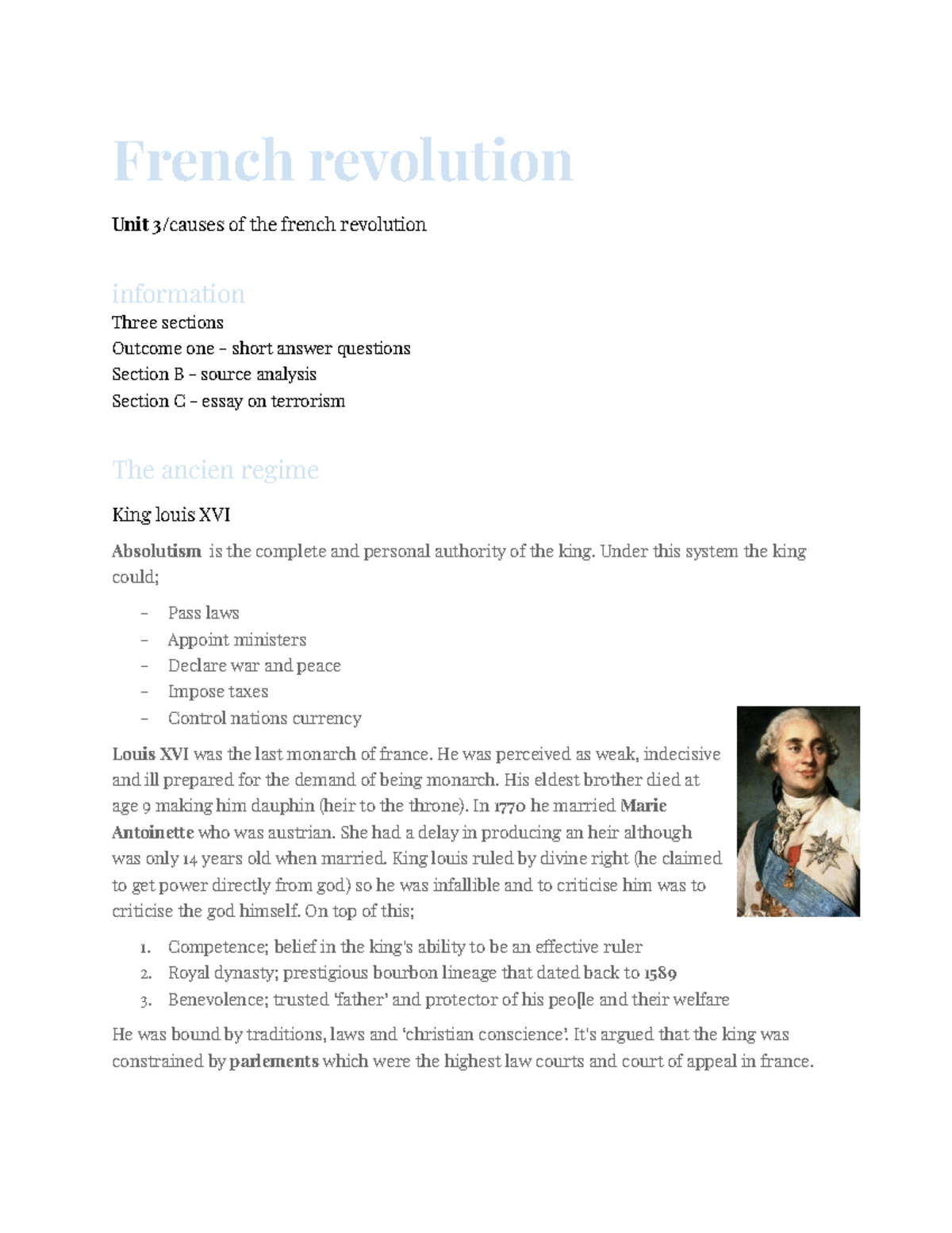 French revolution - French revolution Unit 3/causes of the french ...
