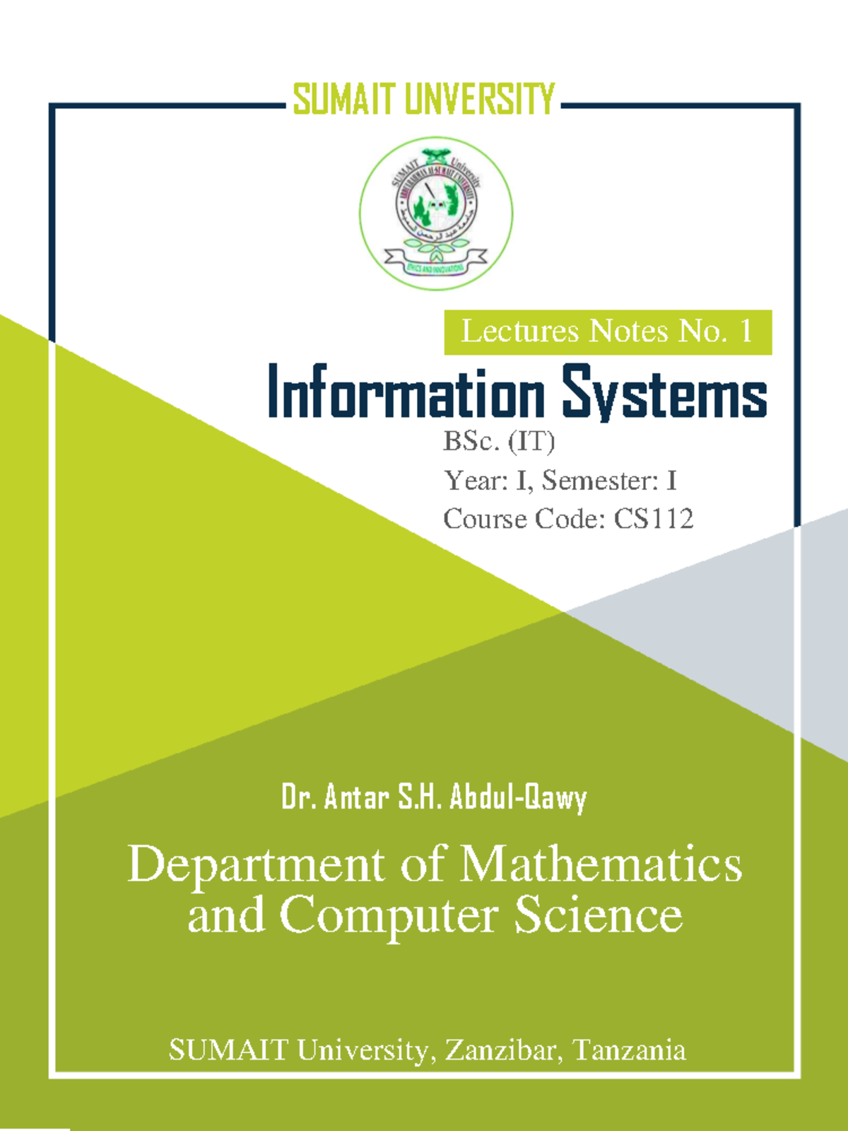 IS Lecture Notes No - Islamic Arabic language - SUMAIT UNVERSITY Dr ...