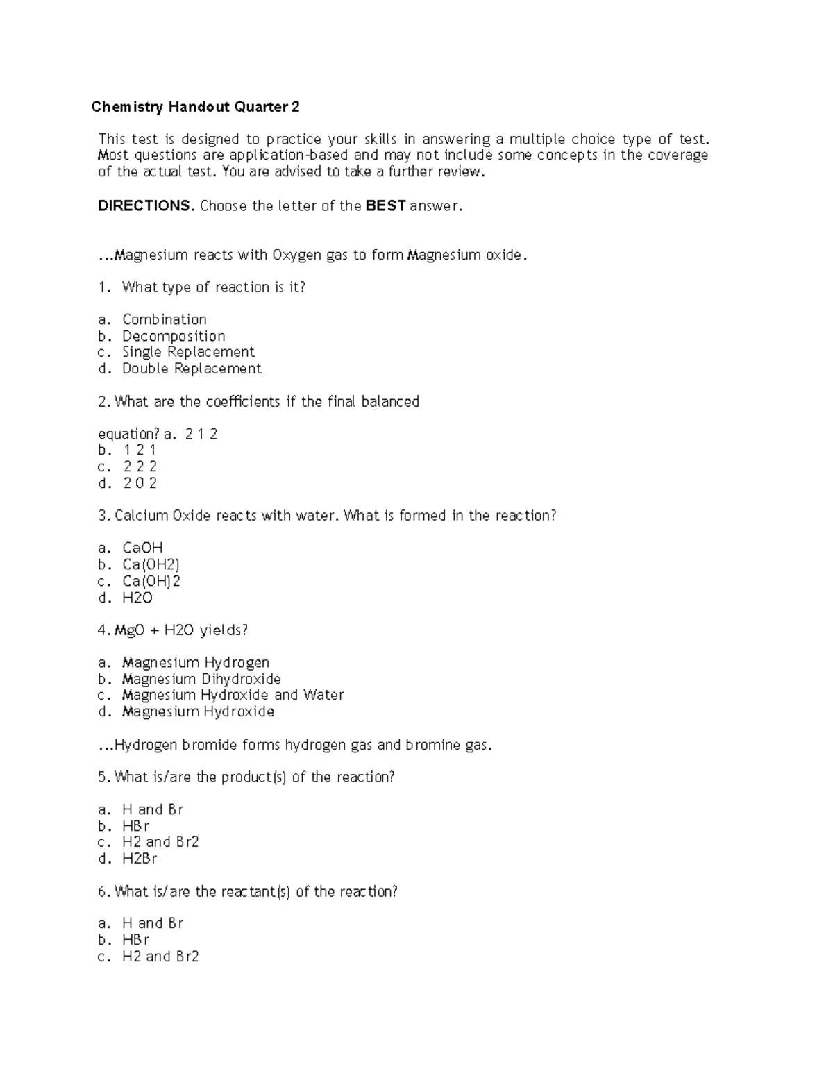 Chemistry Handout Q2 - Lecture notes 9 - Chemistry Handout Quarter 2 ...