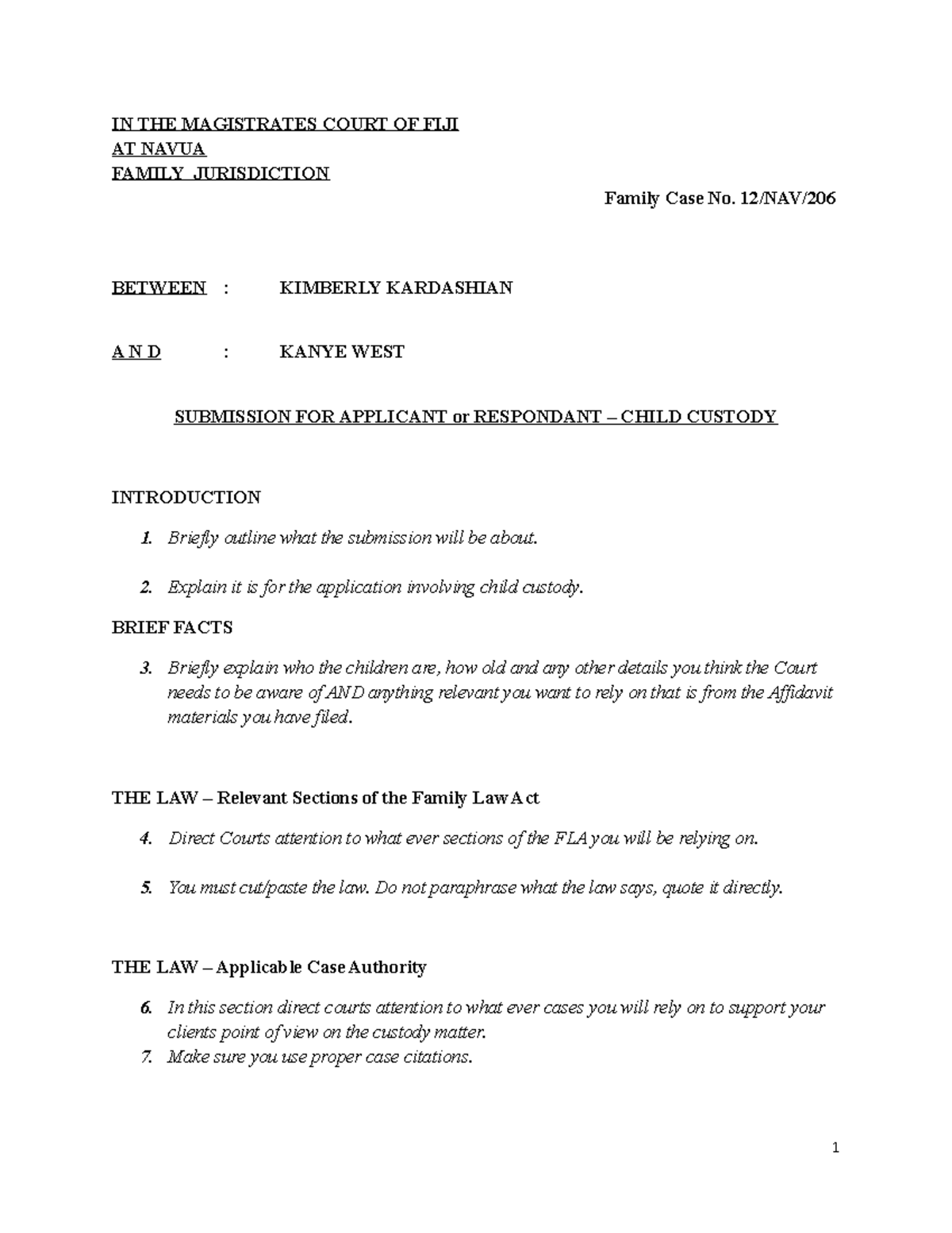 Sample - Submissions for Family Moot - IN THE MAGISTRATES COURT OF FIJI ...