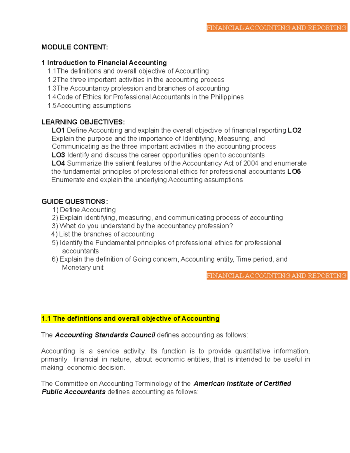 Financial and Reportinh - Business law - Studocu
