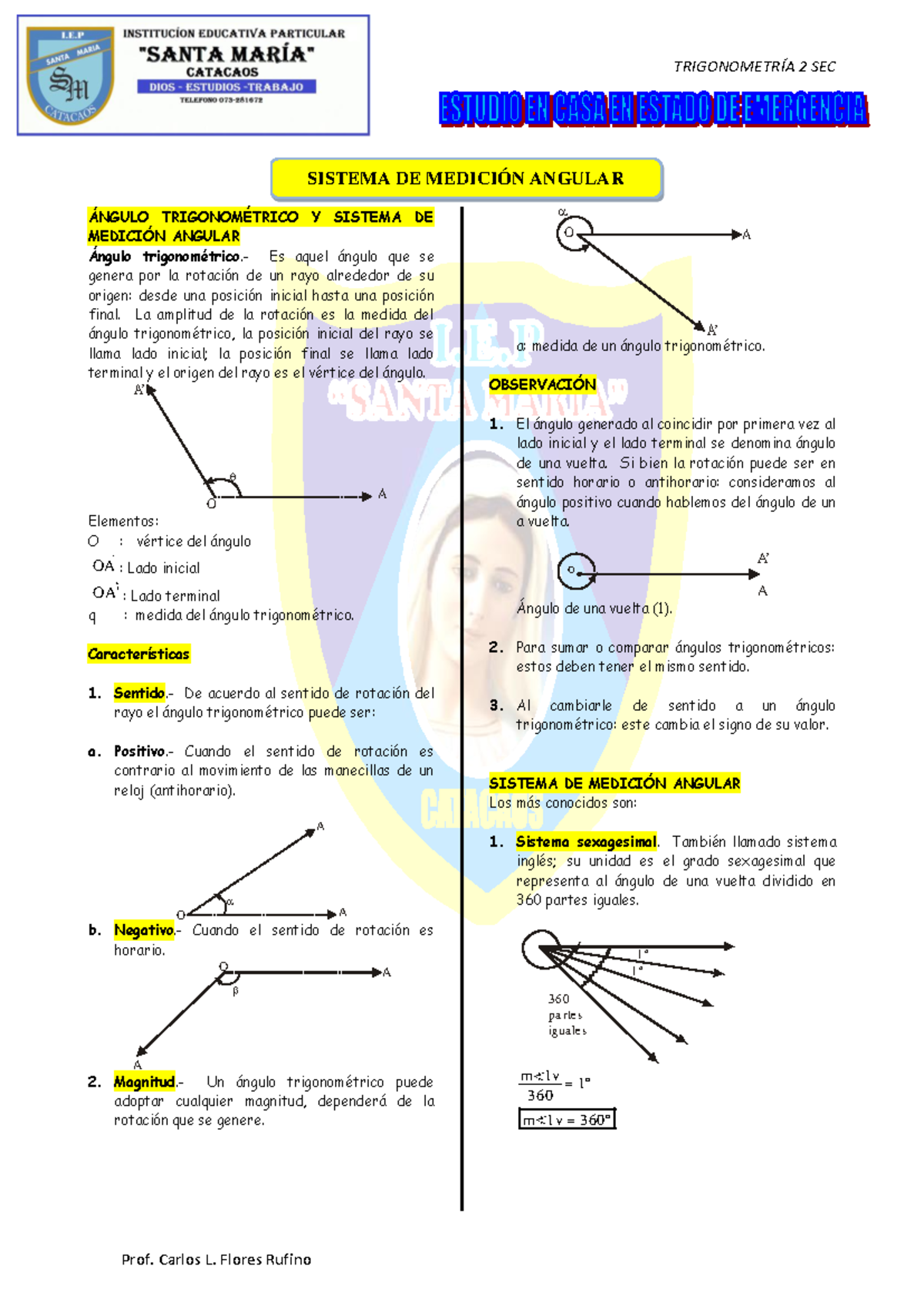 TRIG 2S Sistema DE Medicion Angular - ÁNGULO TRIGONOMÉTRICO Y SISTEMA ...