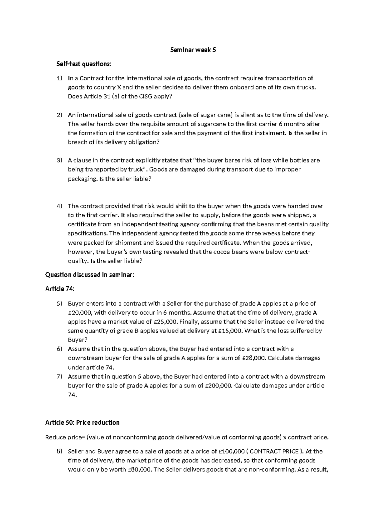 Imp seminar 4 law trade - Seminar week 5 Self-test questions: In a ...
