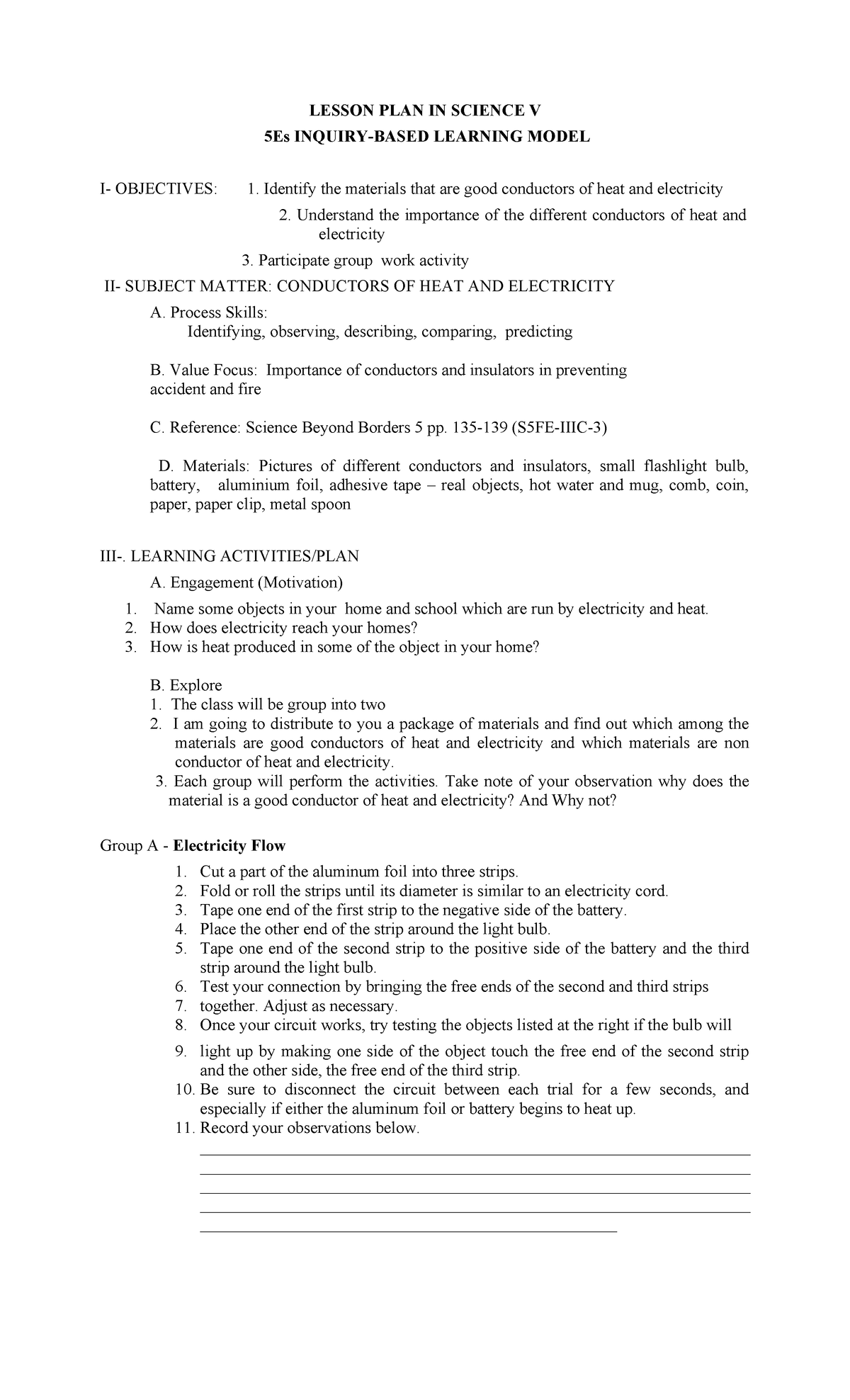 Dlp-cot kling final - lesson plan - LESSON PLAN IN SCIENCE V 5Es ...