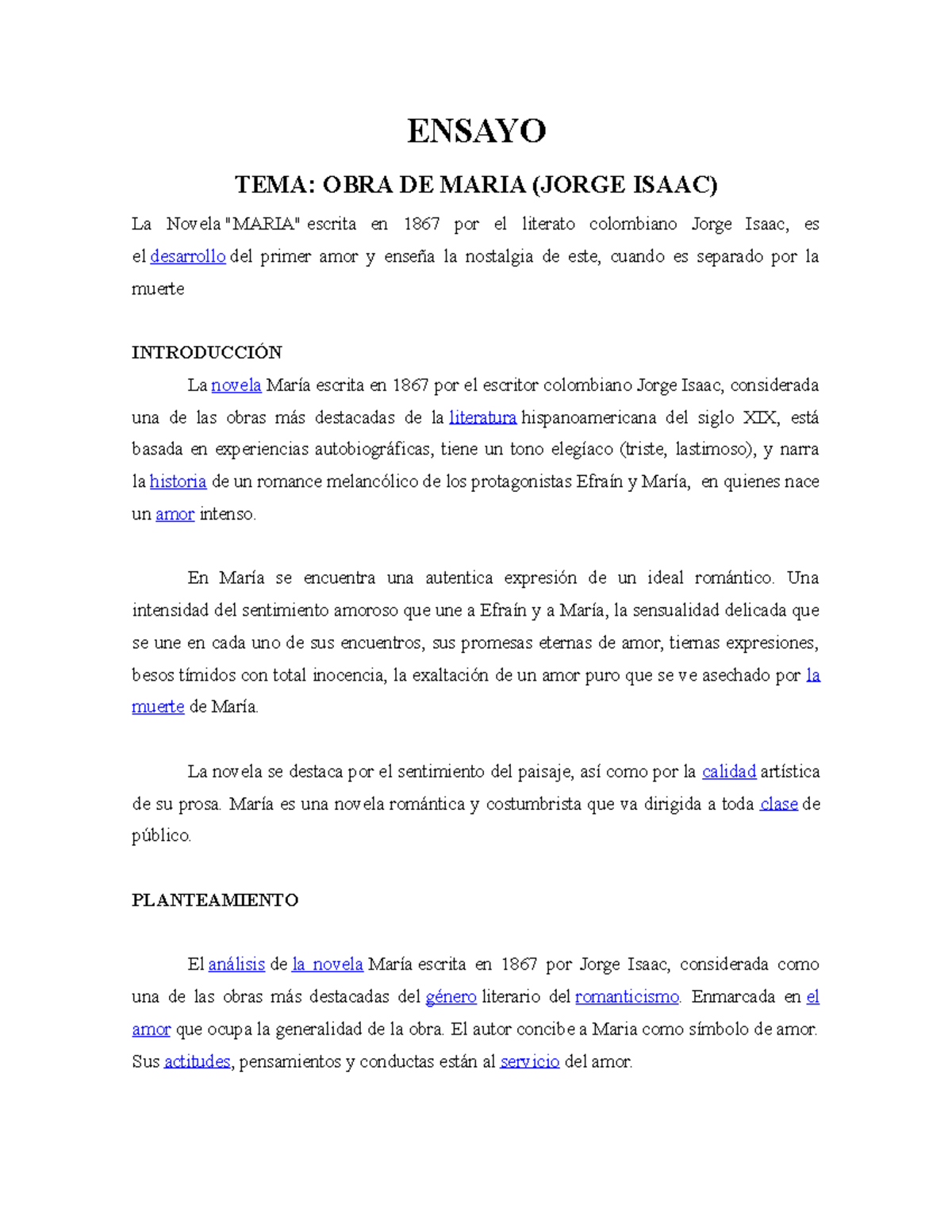 Ensayo OBRA DE Maria - ENSAYO TEMA: OBRA DE MARIA (JORGE ISAAC) La ...