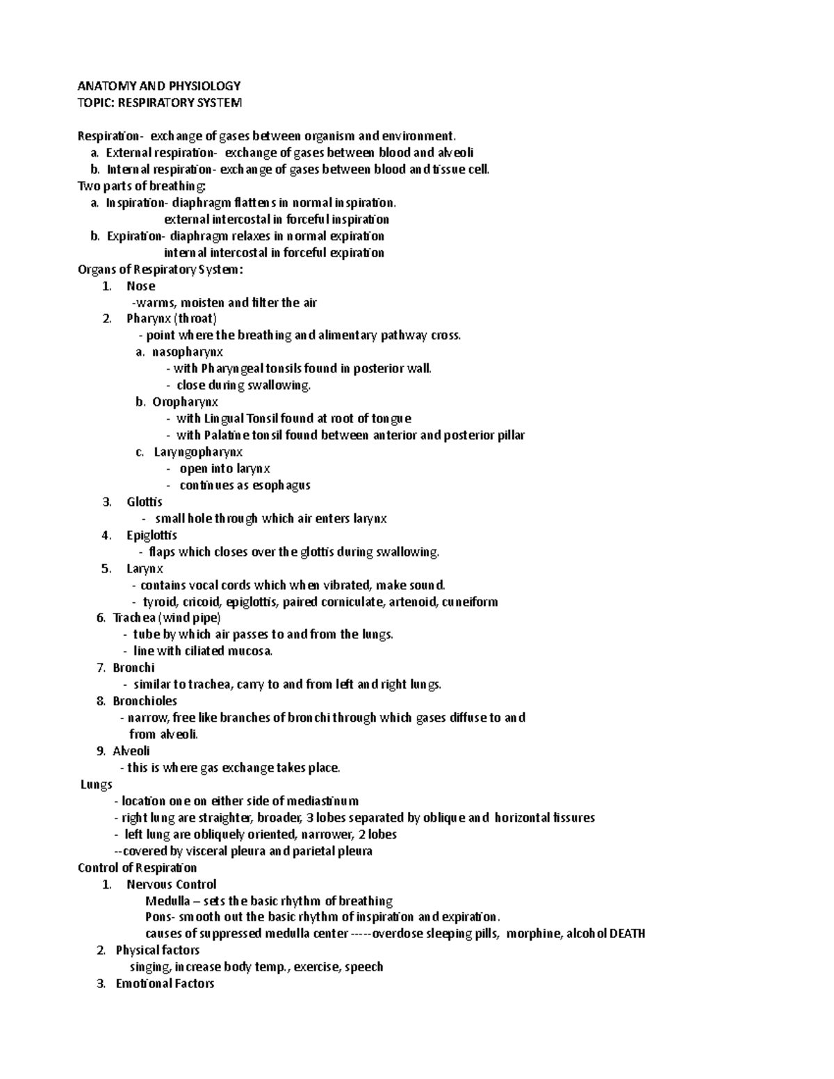 Module 22 Handouts Repiratory System - ANATOMY AND PHYSIOLOGY TOPIC ...