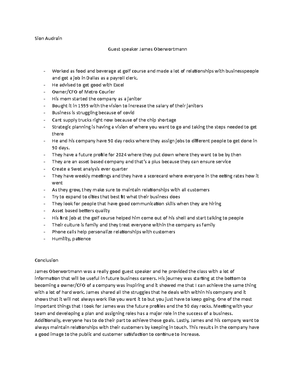 James guest speaker - Sion Audrain Guest speaker James Oberwortmann ...
