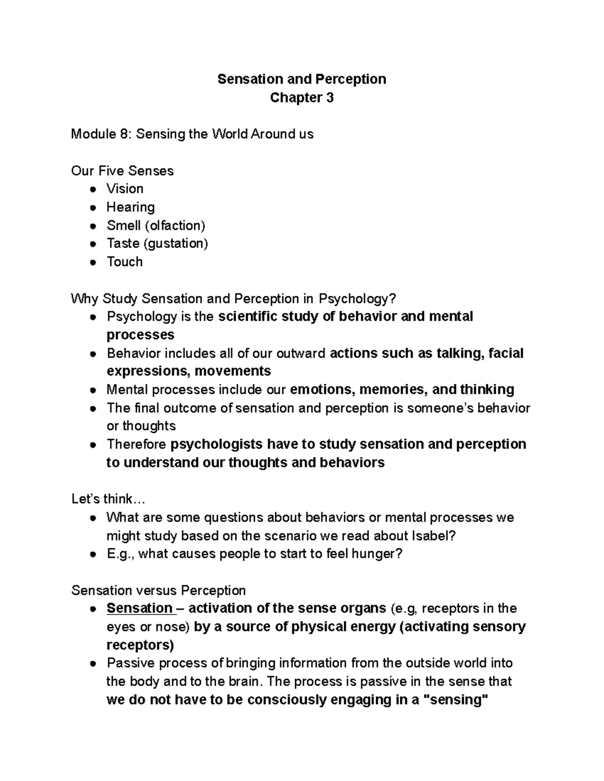 PSY 101 Chapter 3 Module 8 9 17 13 Midterm #1 - Sensation and ...