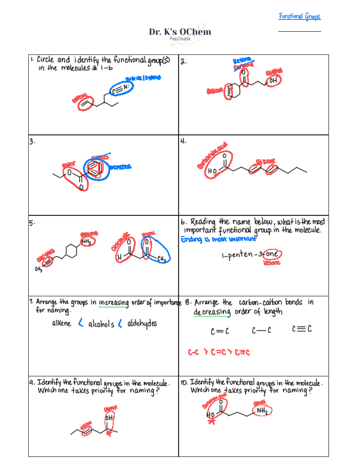 Functional Groups Homework - Functional Groups Dr. OChem Prep Course HO ...
