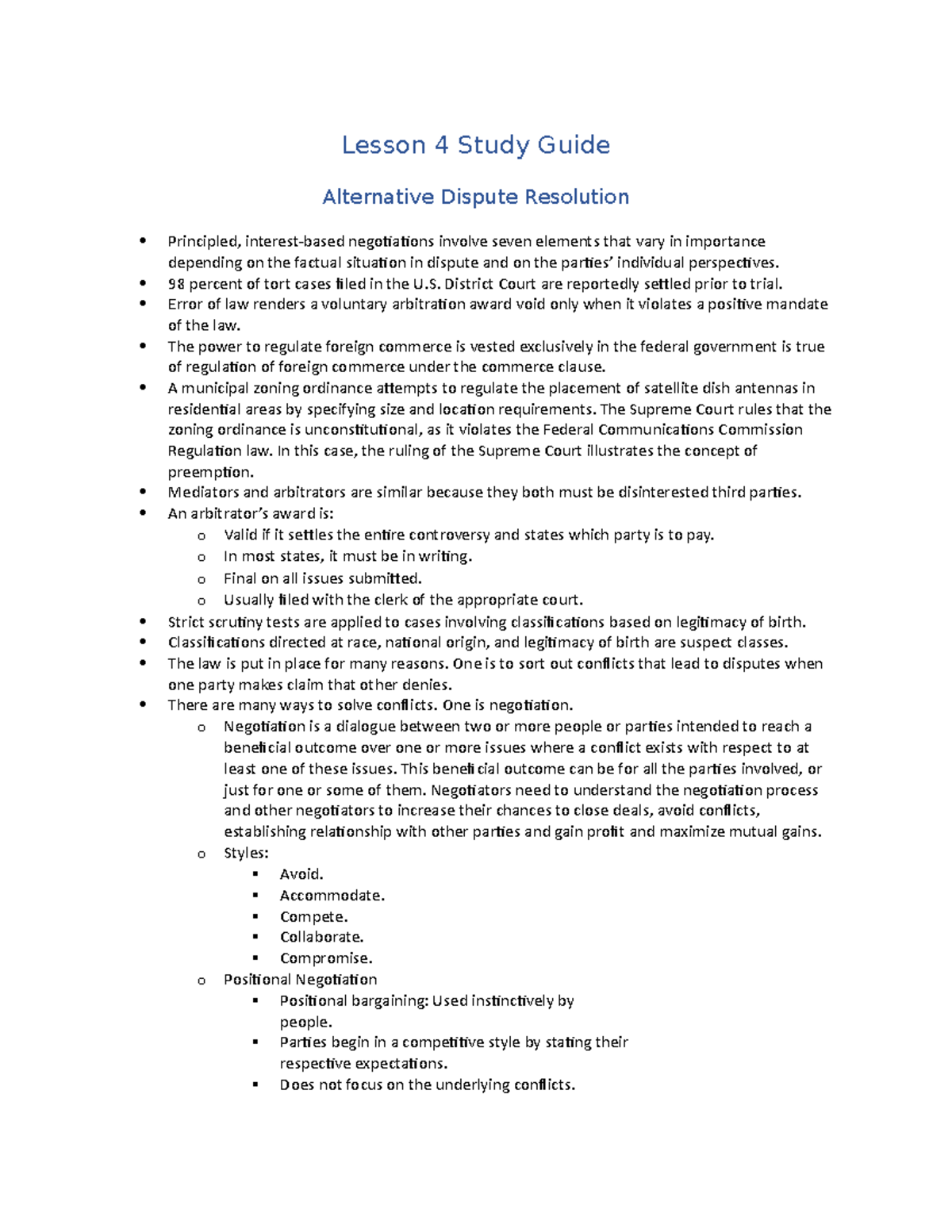 Lesson 4 Study Guide - Lesson 4 Study Guide Alternative Dispute ...