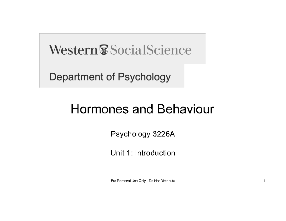 3226A 2024 Week01 handout - Hormones and Behaviour Psychology 3226A ...