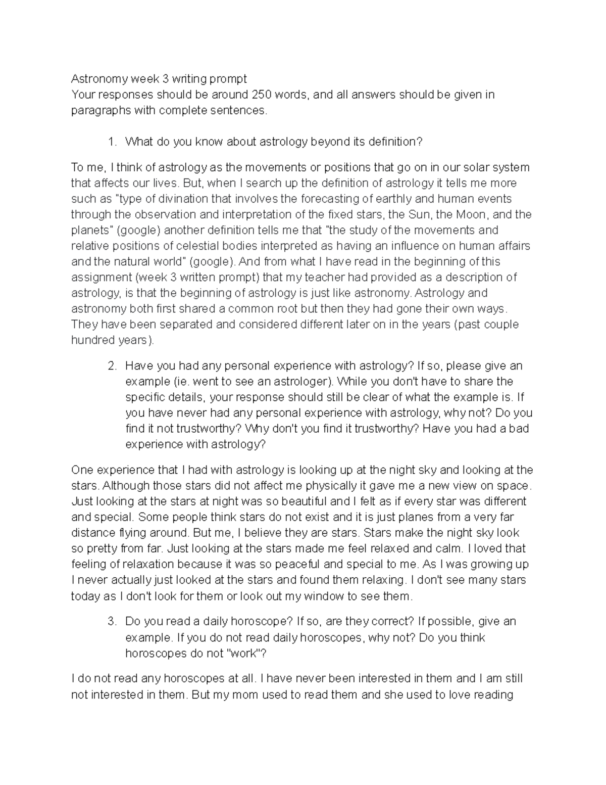 Astronomy week 3 writing prompt - Astronomy week 3 writing prompt Your ...