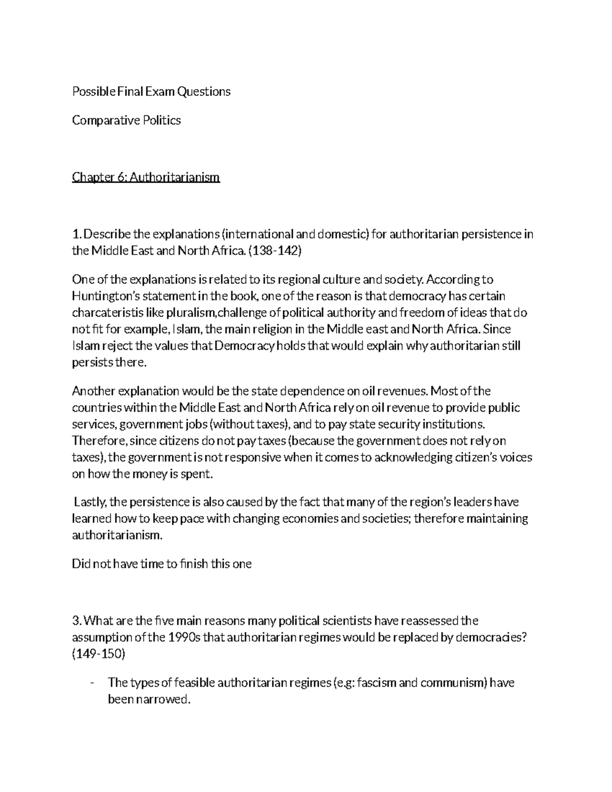 POLI 2 Final Exam - POLI 2 Study Guide - Possible Final Exam Questions ...