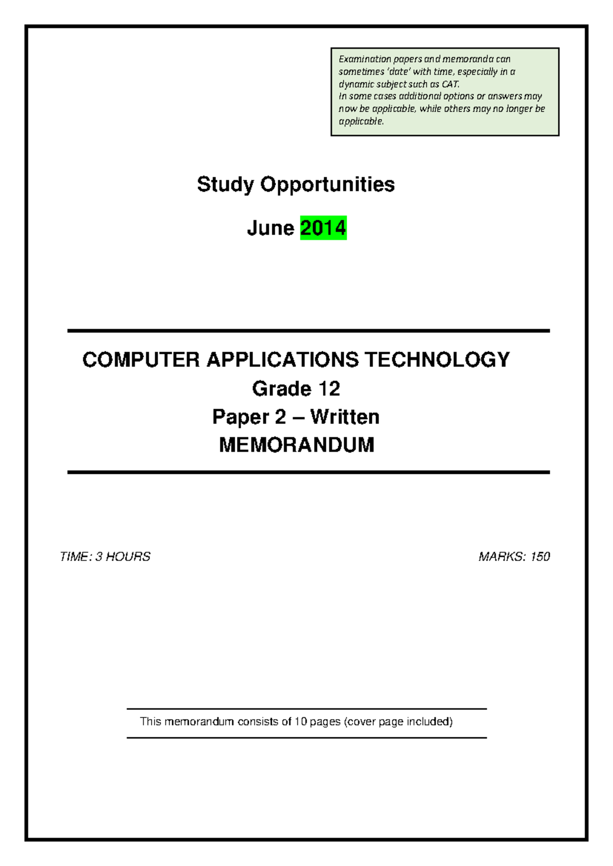 CAT-Gr12- Theory MEMO-Jun2014-Study Opp - Study Opportunities June 2014 ...