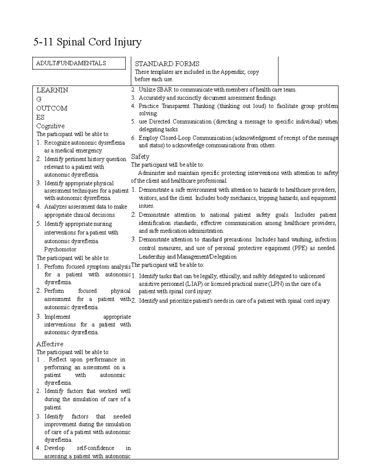 Spinal Cord Injury Pre-Sim - 5-11 Spinal Cord Injury ADULT/FUNDAMENTALS ...
