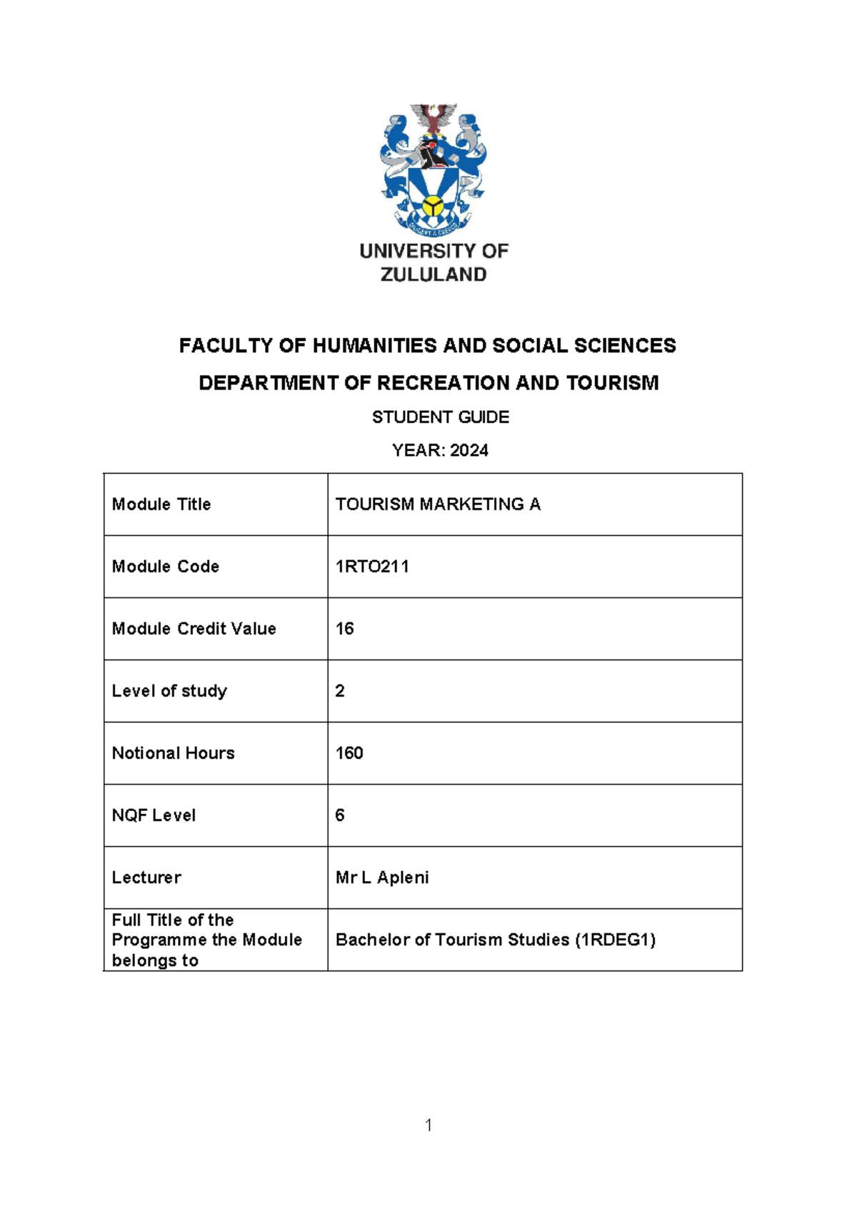Tourism Marketing A student guide 2024 - FACULTY OF HUMANITIES AND ...