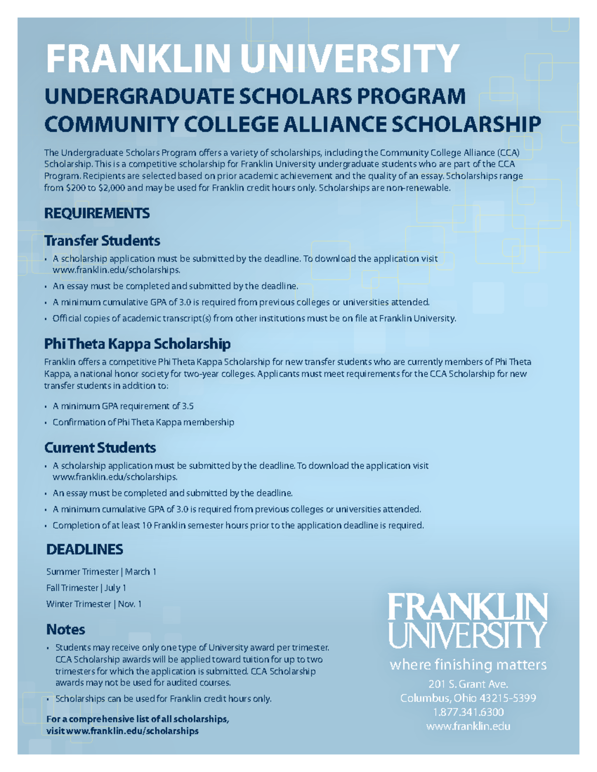 Scholarship Flyer - ryryr - FRANKLIN UNIVERSITY The Undergraduate ...