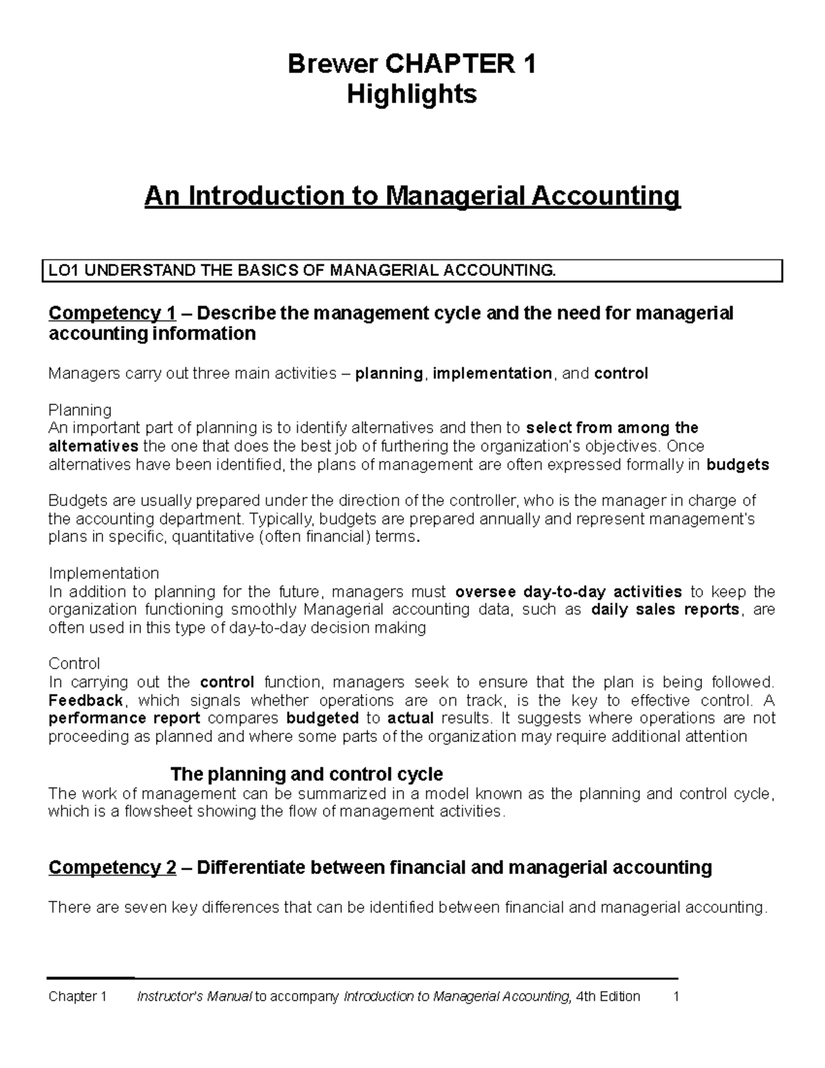 Brewer Chap 1 Highlights - Brewer 4ce IM Ch01 - Brewer CHAPTER 1 Highlights An Introduction to ...