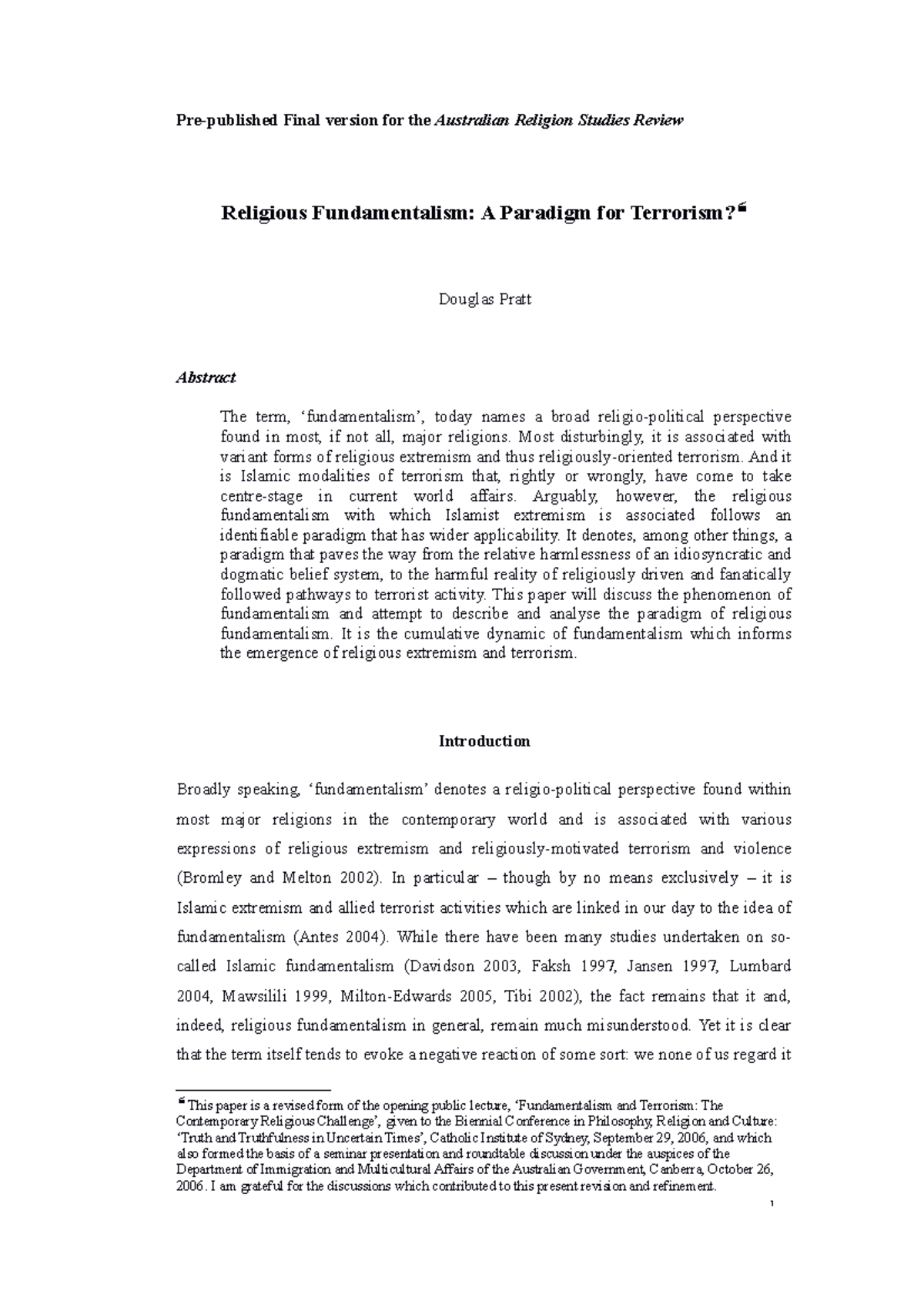 Religious fundamentalism - Pre-published Final version for the ...