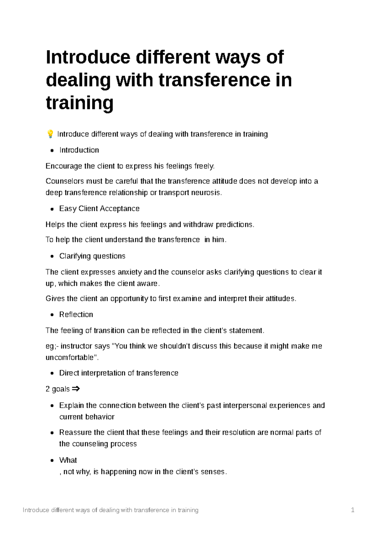 Introduce different ways of dealing with transference in training ...