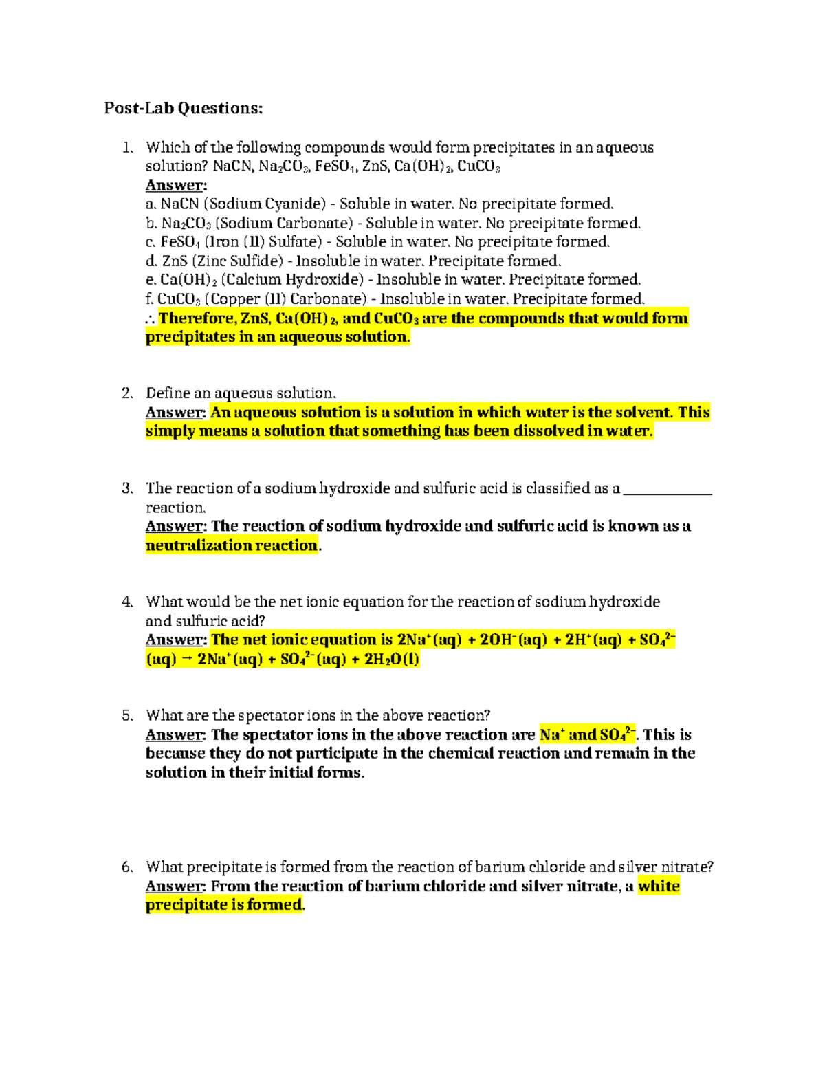 Post-Lab Questions 5 - Post-Lab Questions: Which of the following ...