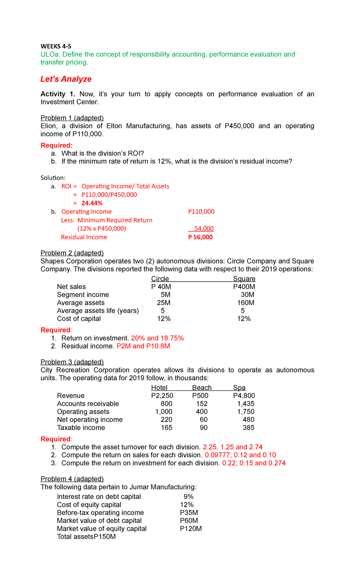 3 Weeks 4-5 ULO A Analyze 1 key - WEEKS 4- ULOa. Define the concept of ...