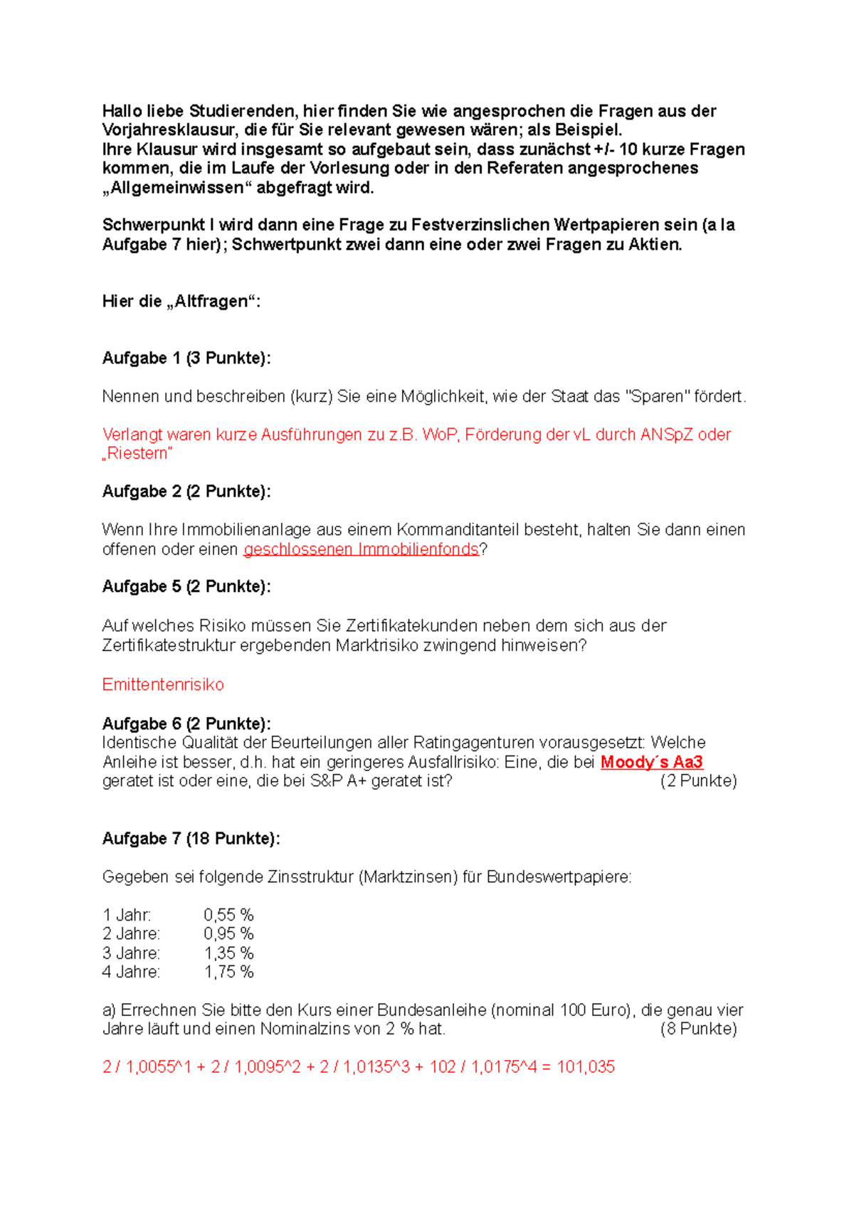 Klausur 6 Mai Sommersemester 2014, Fragen und Antworten - Hallo liebe Studierenden, hier finden ...