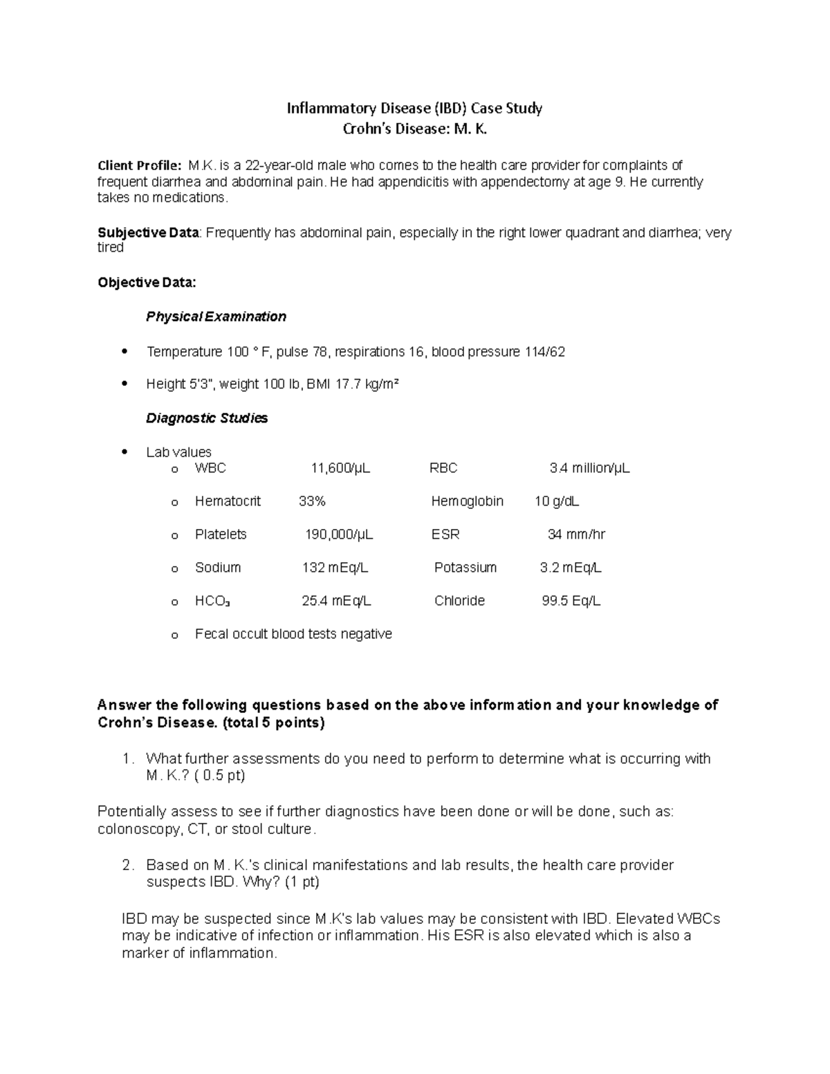 Case Study - Inflammatory Disease (IBD) Case Study Crohn’s Disease: M ...