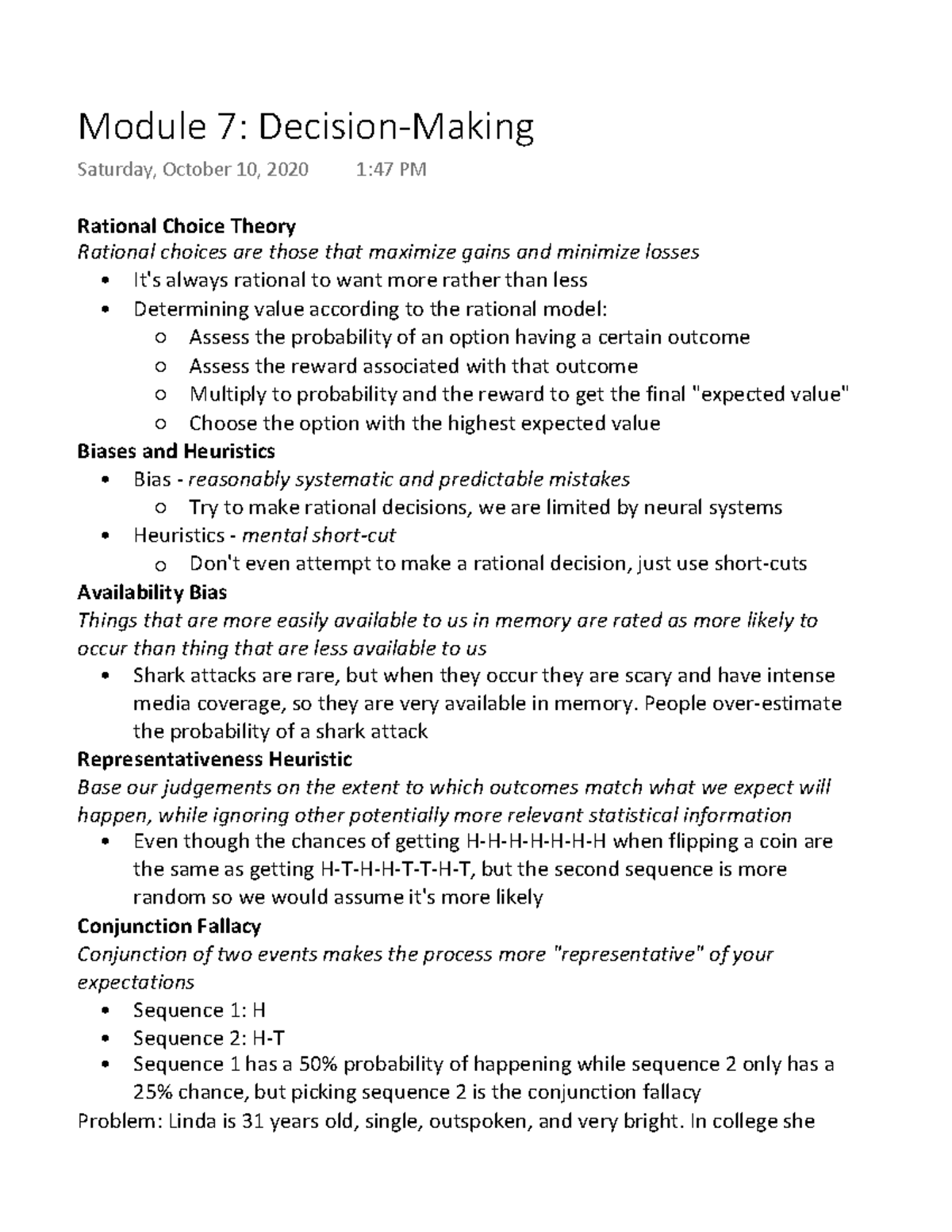 Module 7 Decision-Making - Rational Choice Theory Rational choices are ...