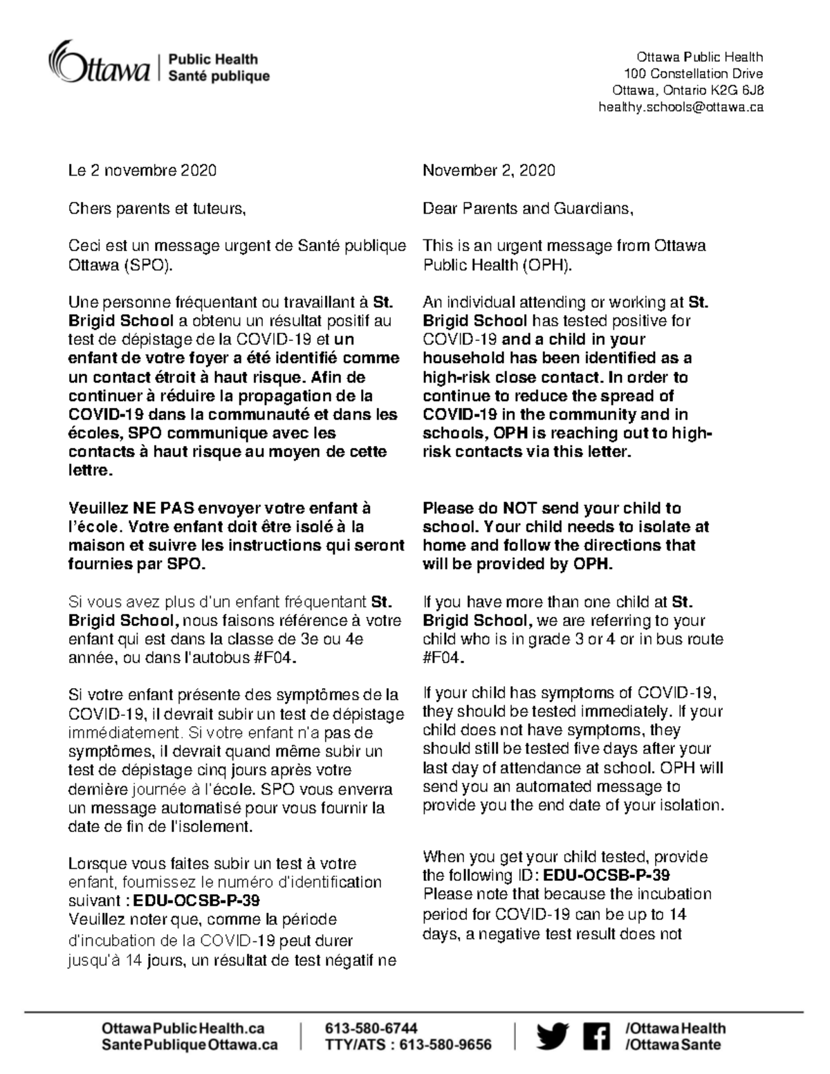 High risk letter Parent - St. Brigid - Parent - High-Risk Contact Haut ...