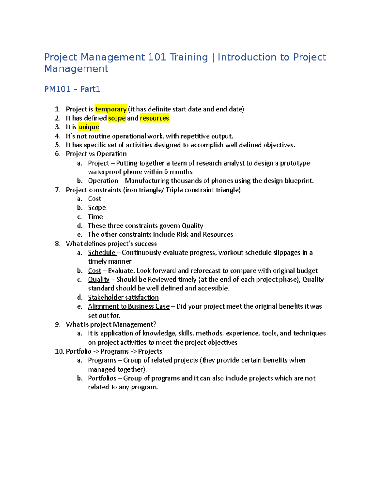 Project Management 101 Training Project Management 101 Training Introduction To Project