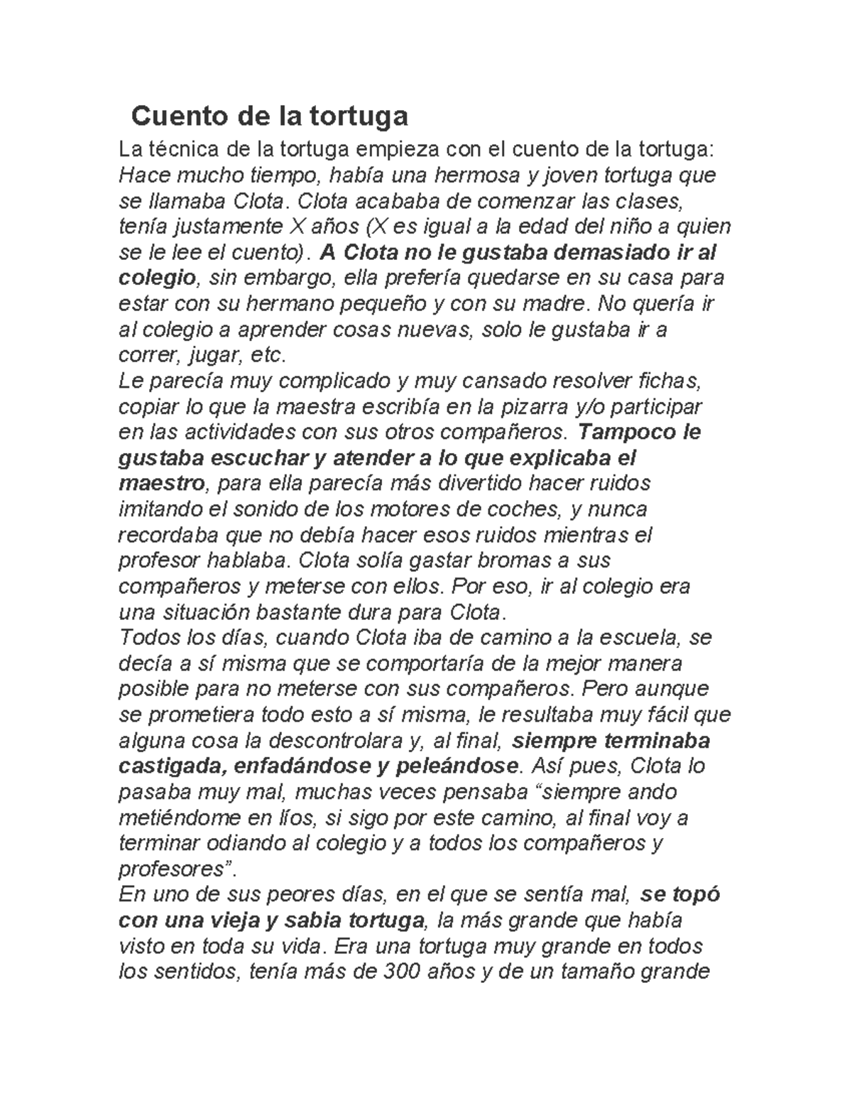 Cuento LA Tortuga - Cuento de la tortuga La técnica de la tortuga ...