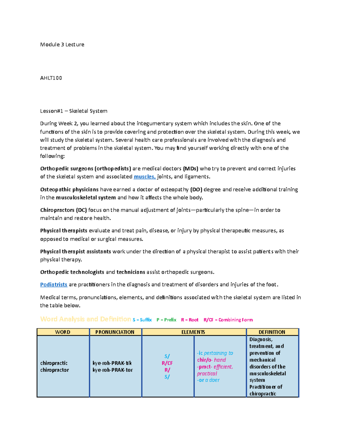 Module 3 Lecture - Module 3 Lecture AHLT Lesson#1 – Skeletal System ...