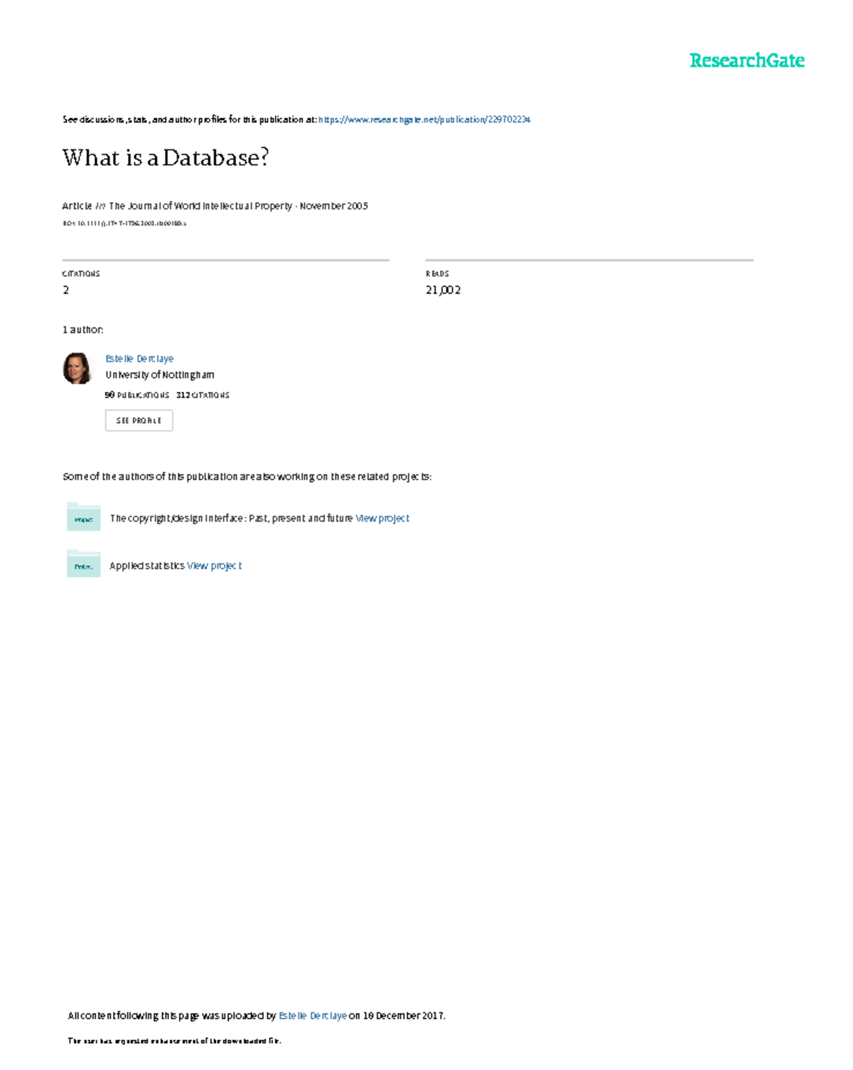 What is a Database - Lecture notes database - See discussions, stats ...
