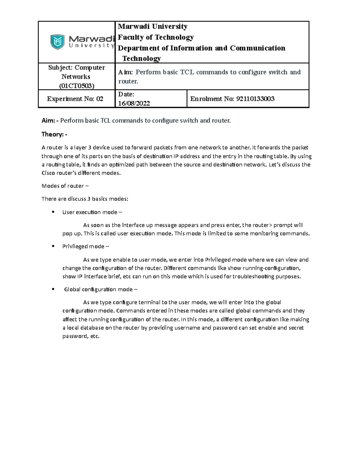 D 03 CN Assignment 2 - Answers - Faculty of Technology Department of Information and ...