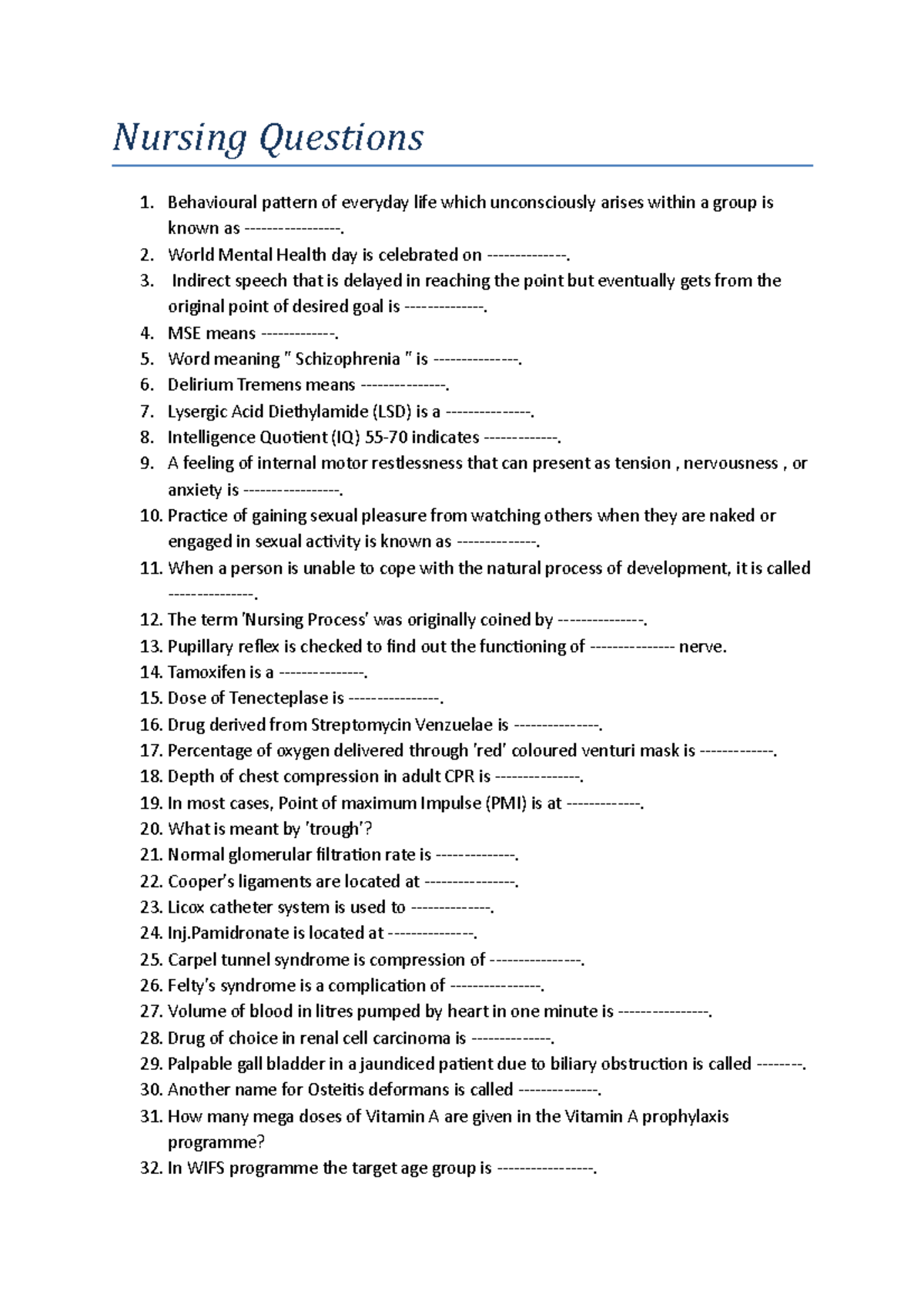 Nursing Questions - Nursing Questions Behavioural pattern of everyday ...