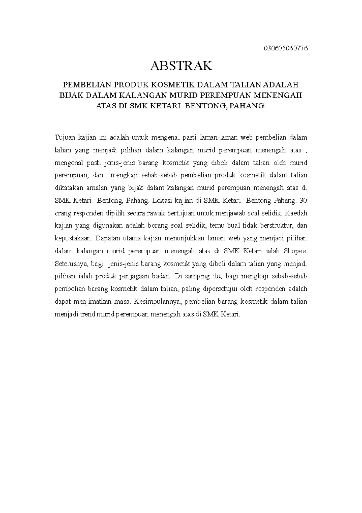 Abstrak kk - Here are some for you guys - 030605060776 ABSTRAK ...