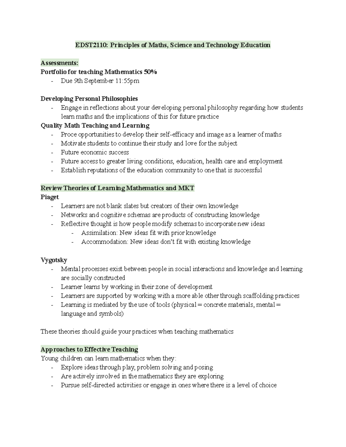 Principles of Maths, Science and Technology Lecture Notes - EDST2110 ...
