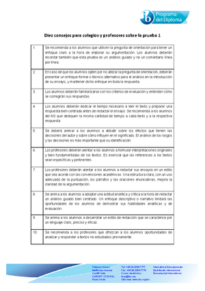 IB Lengua y Literatura NS - Tips Prueba 1 - Criterios Prueba 1- IB L ...