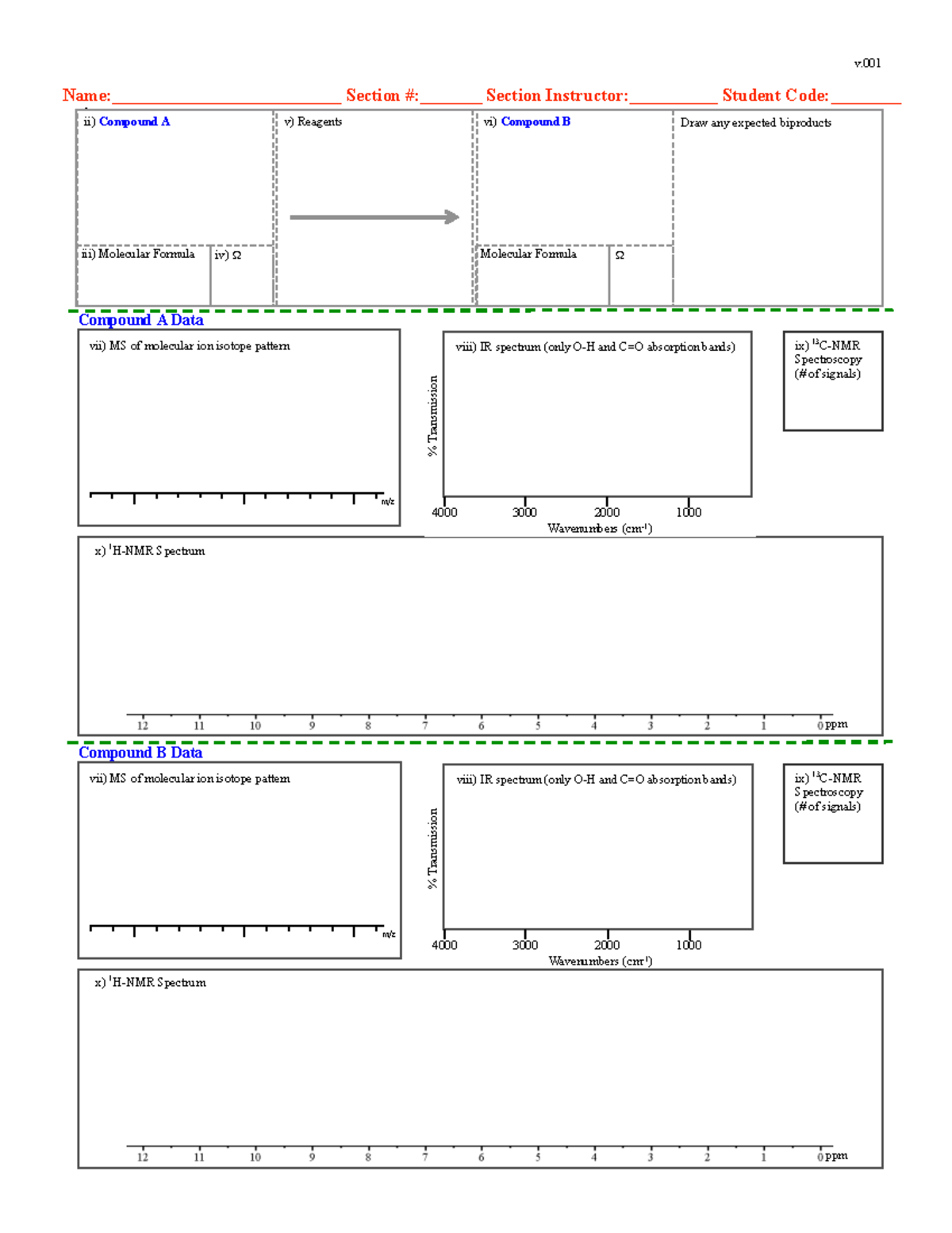 Exp 9 Spectroscopy Template - v. Question 8 x) 1 H-NMR Spectrum i ...