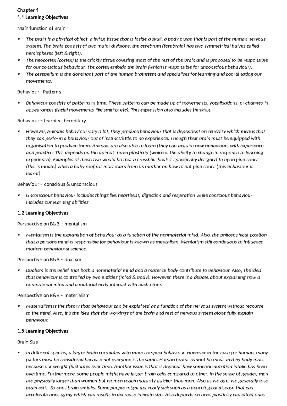 Exam study notes - Summary Psychology: Biological Bases of Behaviour ...