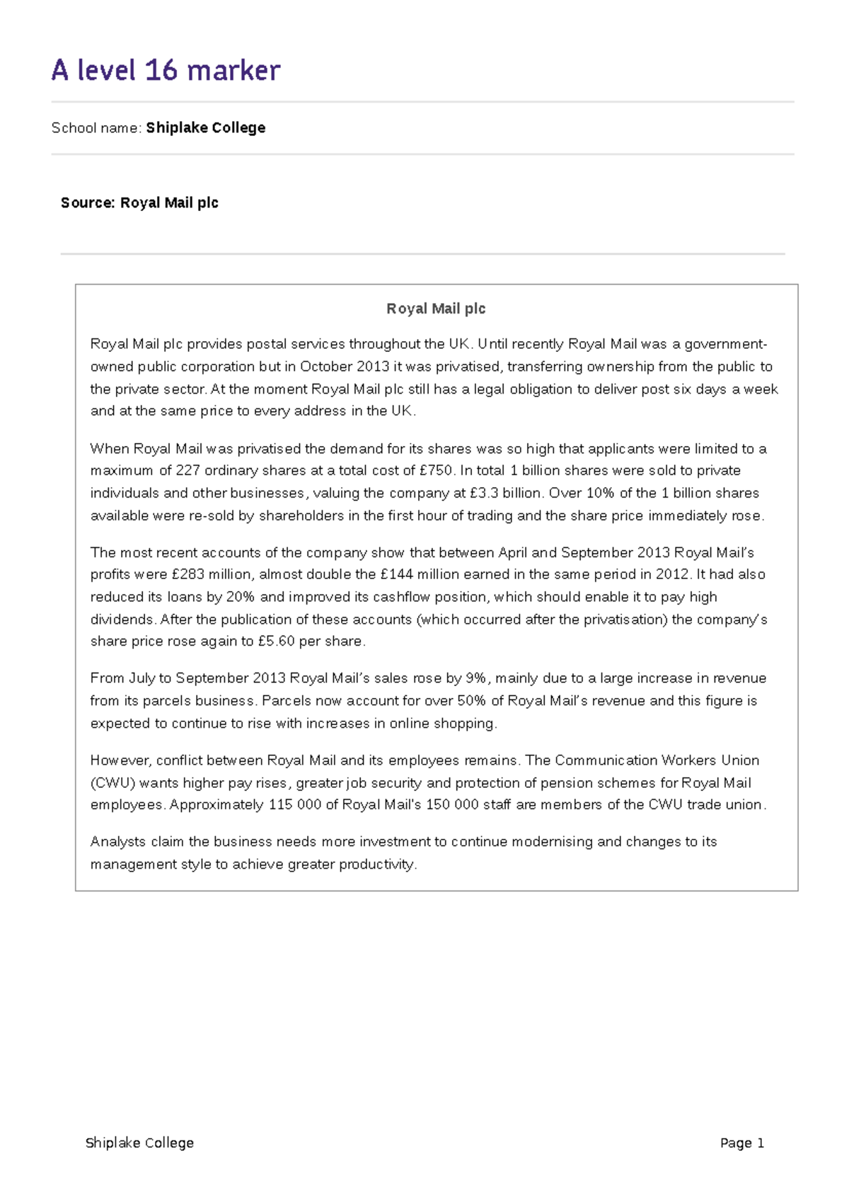A level 16 marker - Unit 2 Research Pack A4 Notes Template.2ndVersion ...