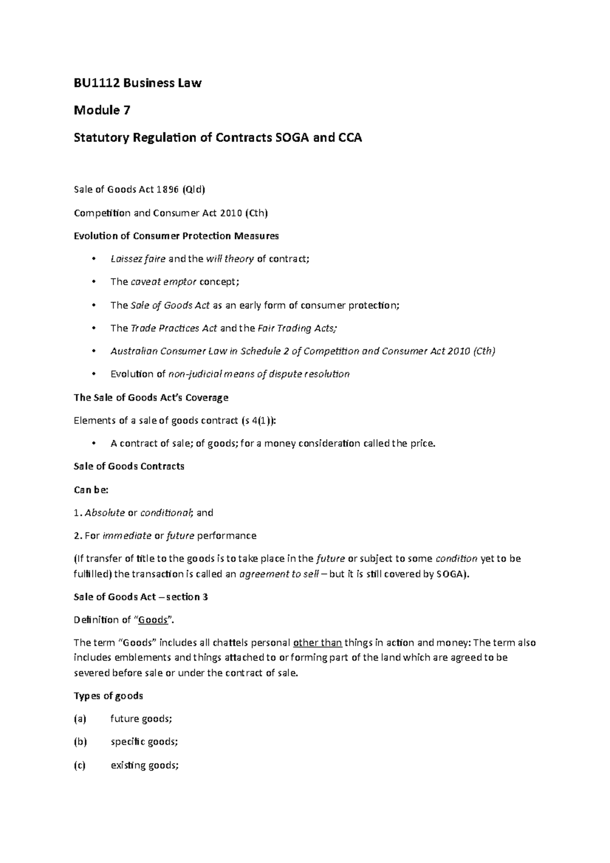 BU1112 Business Law Notes - Business Law Module 7 Statutory Regulation ...