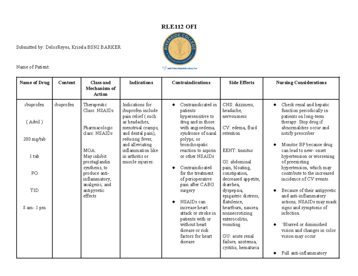 DRUG TAB Station 7B Format - RLE112 OFI Submitted by: DelosReyes ...
