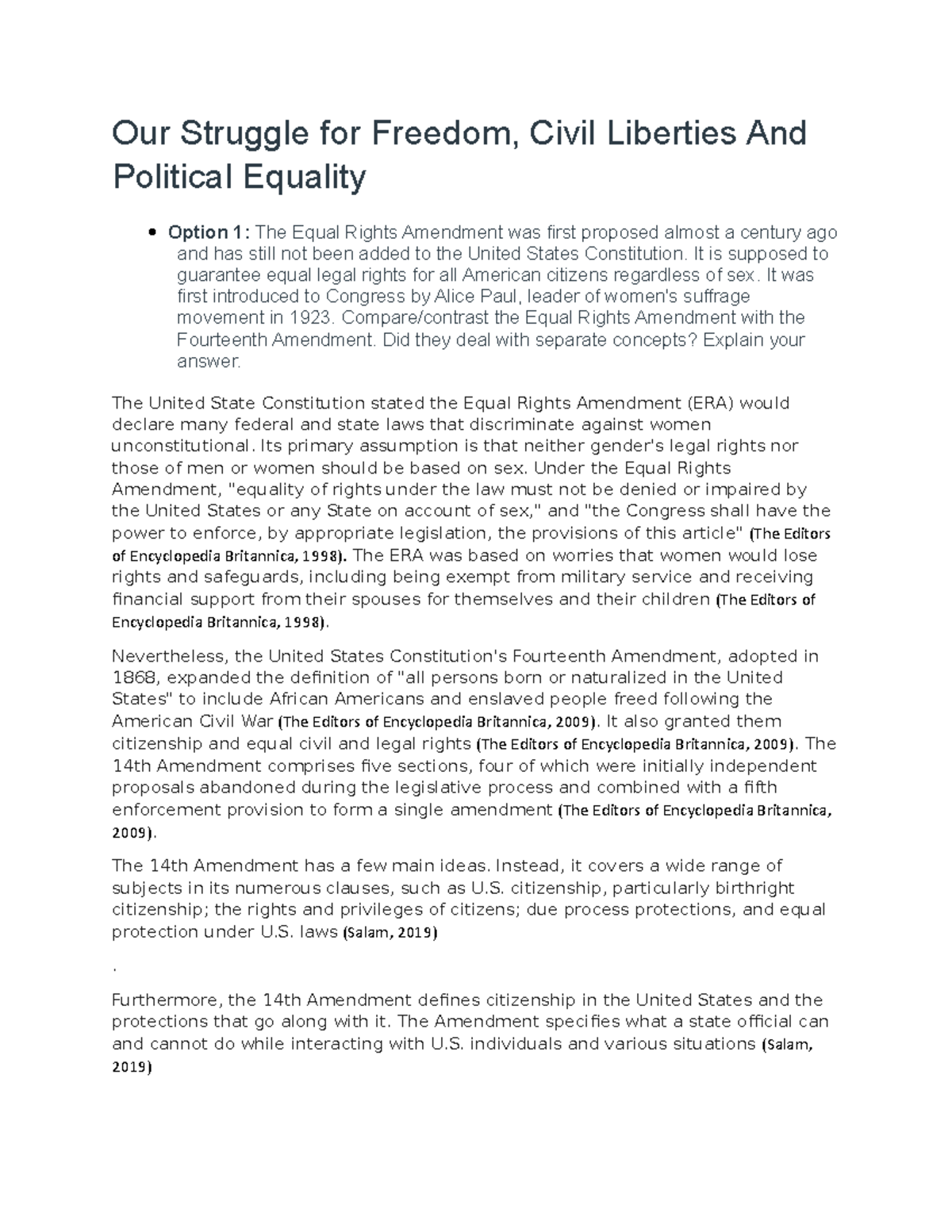 Pol 330-Week 7-Our Struggle for Freedom - Our Struggle for Freedom ...