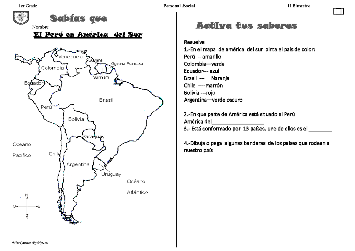 Ficha EL PERU EN America 1° 2021 - 1er Grado Personal .Social II ...