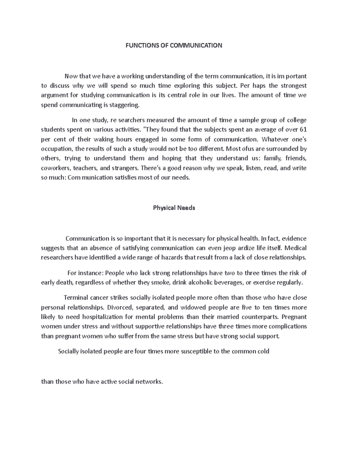 Speech Communication Topics - FUNCTIONS OF COMMUNICATION Now that we ...