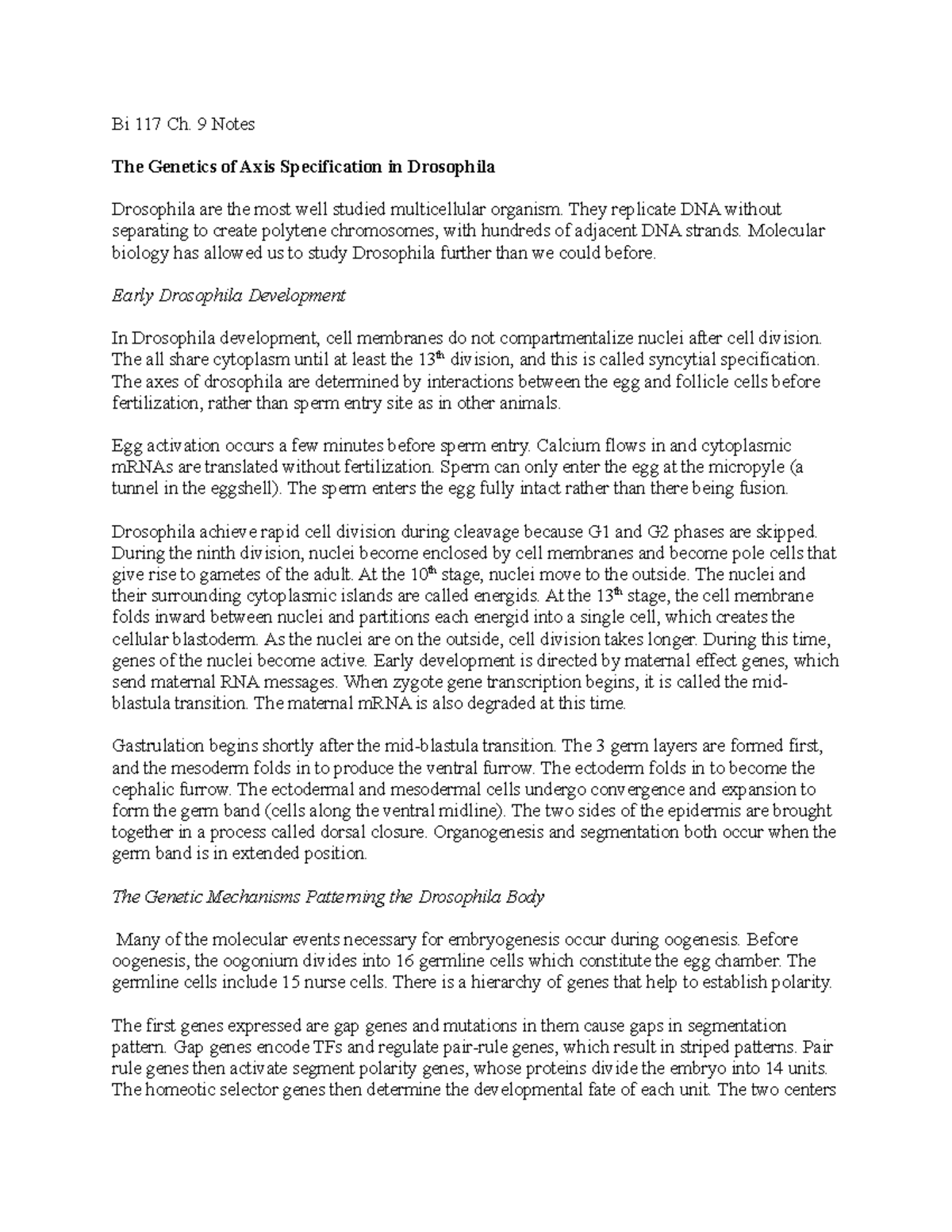 Bi 117 Chapter 9 Textbook Notes - Bi 117 Ch. 9 Notes The Genetics of ...