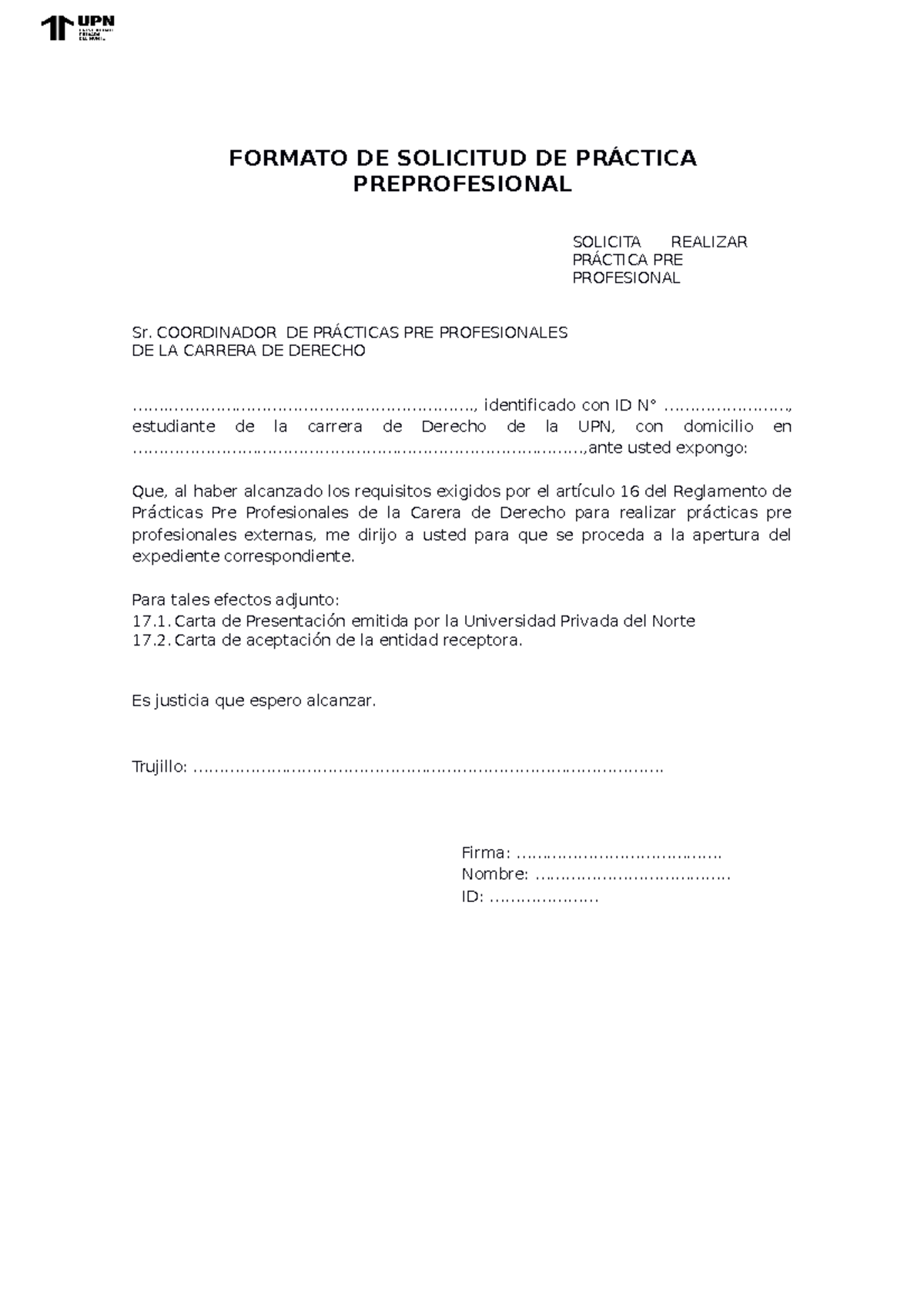 2- Formato DE Solicitud DE Practicas PRE- Profesionales - FORMATO DE ...