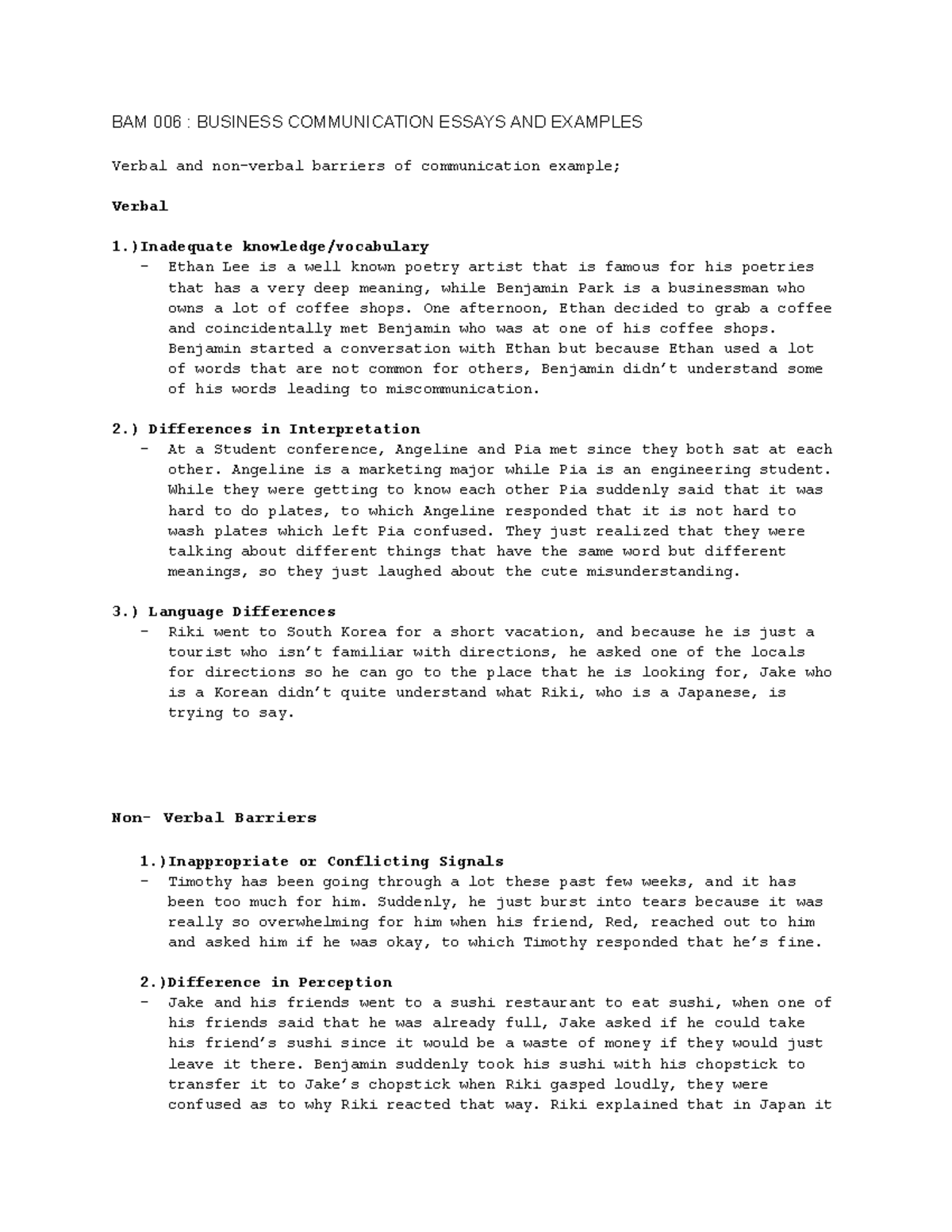 BAM 006 - Business Communication Essays AND Examples - BAM 006 ...